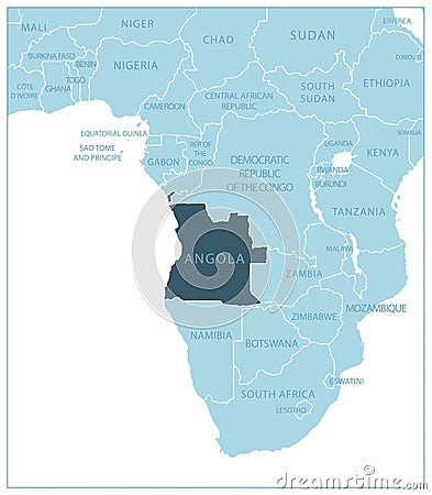 Angola - Blue Map With Neighboring Countries And Names Stock ...