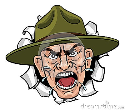 Angry Army Bootcamp Drill Sergeant Cartoon Vector Illustration ...