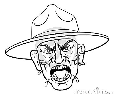 Angry Army Bootcamp Drill Sergeant Cartoon Vector Illustration ...