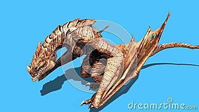 Angry Big Dragon Blue Screen 3D Rendering Animation Background Stock ...