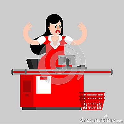 Angry Cashier At Checkout Counter In Supermarket Cartoon Vector ...