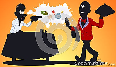 Angry Client Quarreling With Waiter. Funny People Vector Illustration ...