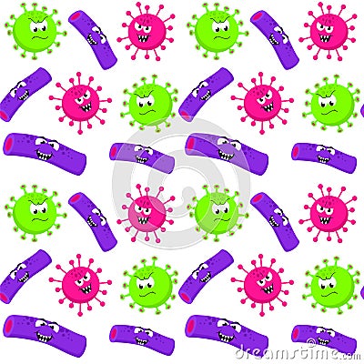 Angry Funny Bacterias, Germs In Cartoon Style Isolated On White ...