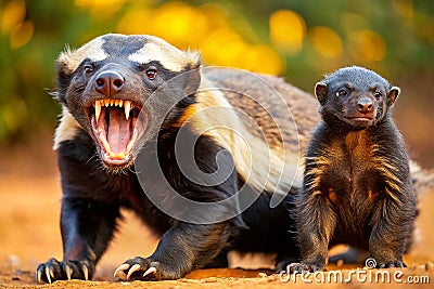 Angry Honey Badger Cub In African Savanna, Stock Photo | CartoonDealer ...