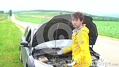 Angry Man Swears and Try To Fix a Broken Car Stock Footage - Video of ...