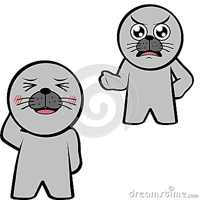Angry Standing Chibi Seal Kid Cartoon Vector Illustration ...