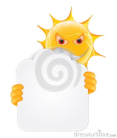 Evil Summer Sun Emoticon. Angry Sun Emoji With Cloud Shape Banner ...