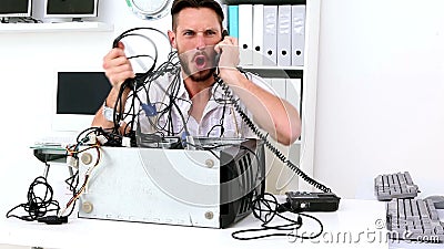 Angry Technician Pulling Wires in Broken Computer Stock Video - Video ...