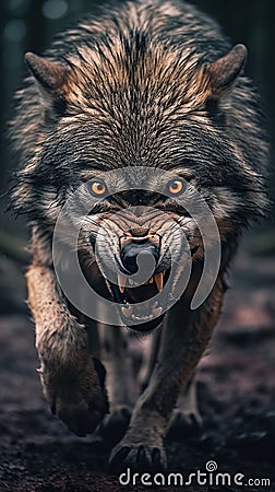 Angry Wolf Walking Towards The Camera. Generative AI Royalty-Free Stock ...