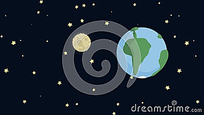 Animated Cartoon Earth and Moon from Outer Space with Stars Stock ...