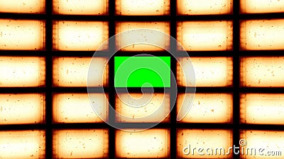 Animated Distorted Curved Vintage Video Wall with Green Screen. 3D ...