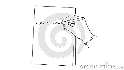 Animated Single Line Drawing of Hand Writing with Pen on Sheet of Paper ...