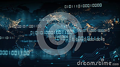 Animated World Map with Digits 0 and 1 Binary Code on a Background ...