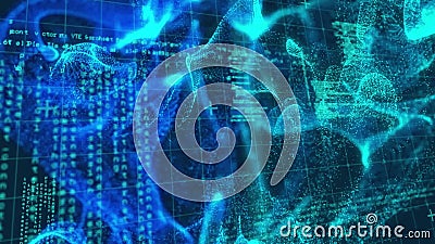 Animation of Abstract Pattern Over Grid Pattern Against Computer Language on Black Background ...