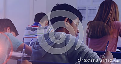 Animation of Back View of Diverse Students Writing Test at School Stock ...