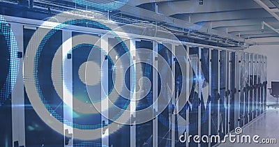 Animation of Blue and White Circles Over an Empty Server Room Stock ...
