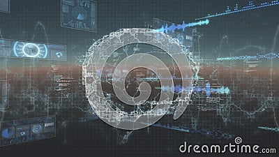 Animation of Brain Over Data Processing on Moving Screens Stock Footage ...