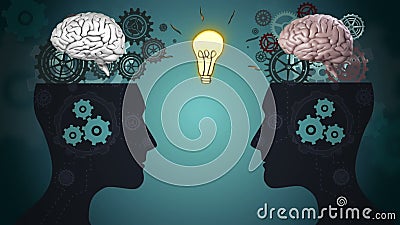 Animation of Brains Rotating Over Human Head Models, Cogs and Bulb on ...