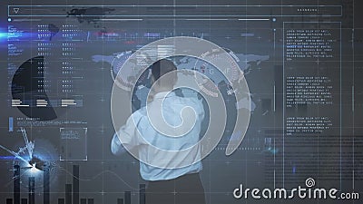 Animation of Businessman Using Touchscreen Interface with World Map and ...