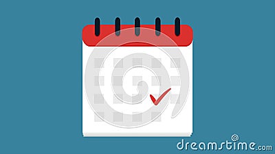 Animation Calendar with Check Mark on Blue Background. Approved or ...