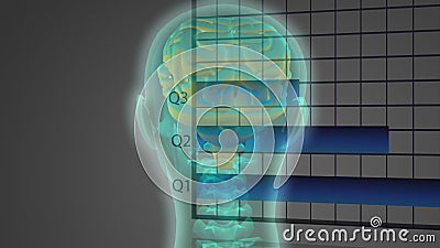Animation of Charts, Graphs and Rotating Head Model Over Grey ...