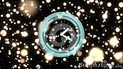 Animation of Clock with Moving Hands Over Glowing Lights on Black ...