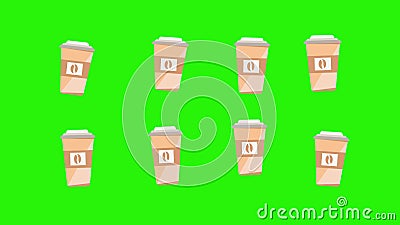 Animation of Coffee Cups on Green Screen Chroma Key, Flat Design ...