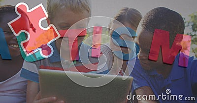 Animation of Colourful Puzzle Pieces and Autism Text Over Children ...