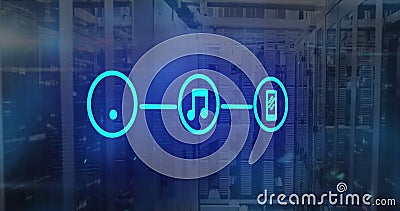 Animation of Computer Icons and Connections Over Computer Servers Stock ...