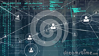 Animation of Computer Language and Connected Icons Over Server Rack in ...