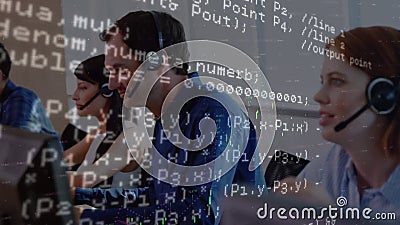 Animation of Computer Language, Graphs, Diverse Customer Representatives Working on Computer ...