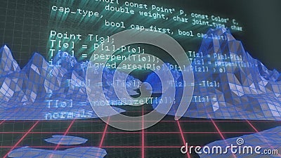 Animation of Computer Language Over 3d Model of Mountains on Grid ...