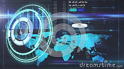 Animation of Countdown with Scope Scanning and Data Processing and World Map on Screen Stock ...