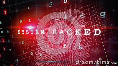 Animation of Cyber Attack Warning Text with Biometric Fingerprints Over ...