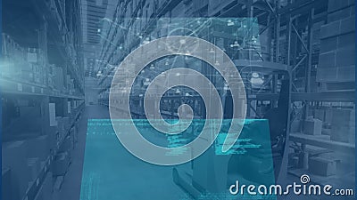 Animation of Data Processing and Connections on Screens Over Forklift ...