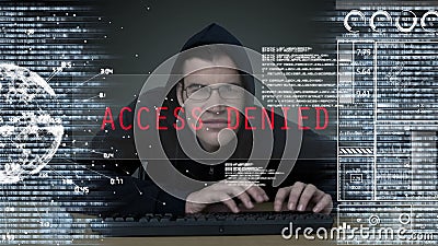 Animation of Data Processing and Globe Over Caucasian Male Hacker Stock ...