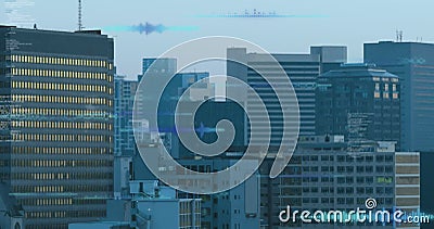 Animation of Data Processing and Scope Scanning Over Cityscape Stock ...