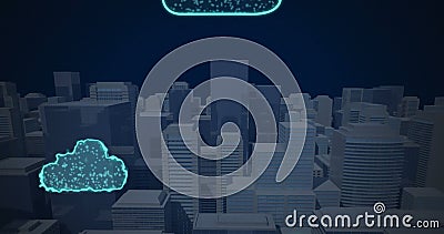 Animation of Digital Clouds Flying Over Cityscape Stock Footage - Video of futuristic ...