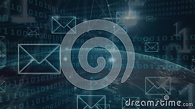 Animation of Digital Data and Multiple Floating Emails Over Rotating ...