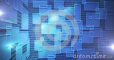 Animation of Digital Network of Connections with Blue Glowing Squares ...