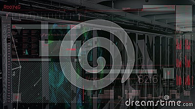 Animation of Digital Screen with Data and Shapes Over Servers Stock ...