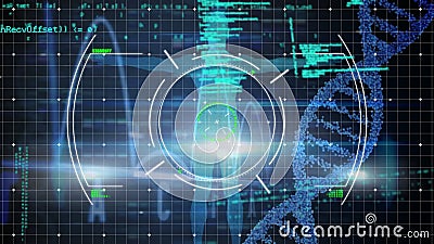 Animation of Diverse Data Processing, Human Model and Dna on Black ...