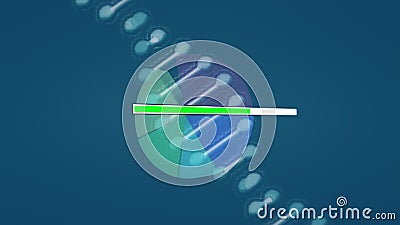 Animation of Dna Chain, Graph and Green Loading Bar on Blue Background ...