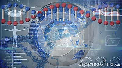 Animation of Dna Strand and Globe Over Science Data Processing Stock ...