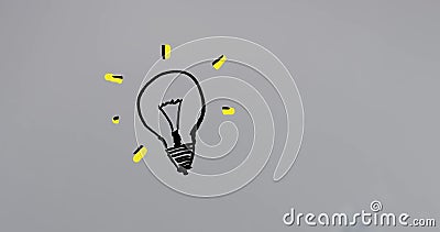 Animation of Drawing of Light Bulb with Blinking Yellow Rays Over White ...