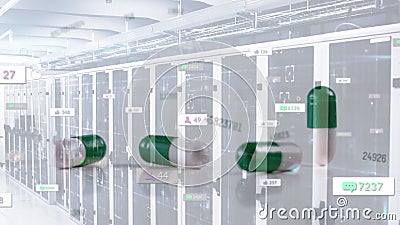 Animation of Falling Numbers and Security Shield Over Computer Servers ...