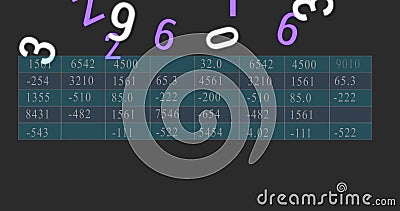 Animation of Falling Numbers and Table Over Black Background Stock ...