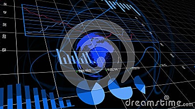 Animation of Financial Data Processing with Statistics Over Globe Stock ...