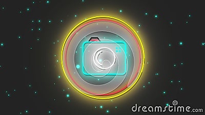 Animation of Flickering Blue Neon Digital Camera Icon in a Glowing ...
