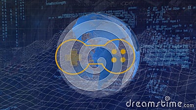 Animation of Gaming Controller Over Globe and Programming Language Over ...